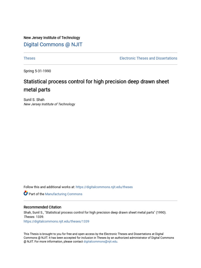 Statistical Process Control For High Precision Deep Drawn Sheet M | PDF