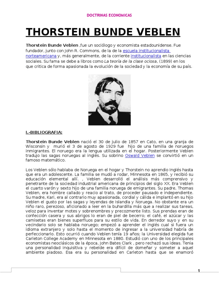 Thorstein Bunde Veblen Finalll | PDF | Thorstein Veblen | Capitalismo
