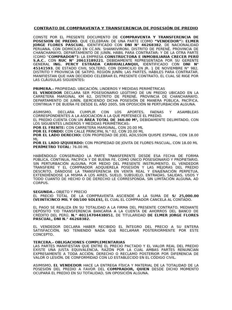 Promesa de Compraventa de Predio - 360 m2 | PDF | Derecho civil ...