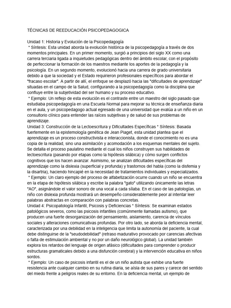 Técnicas de Reeducación Psicopedagogica | PDF