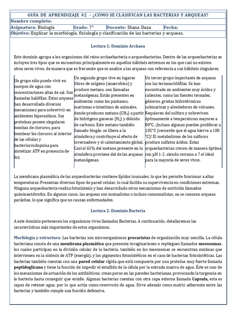 Guia 2 - Reino Bacteria y Arquea | PDF