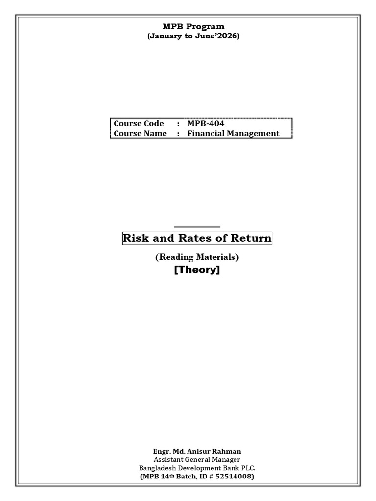03-Risk and Rates of Return-Theory-Financial Management | PDF