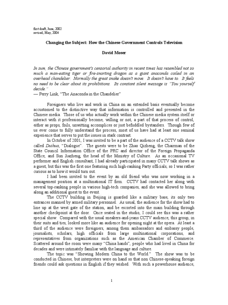 CCTV Dialogue Show | PDF | Cinema Of China | Censorship