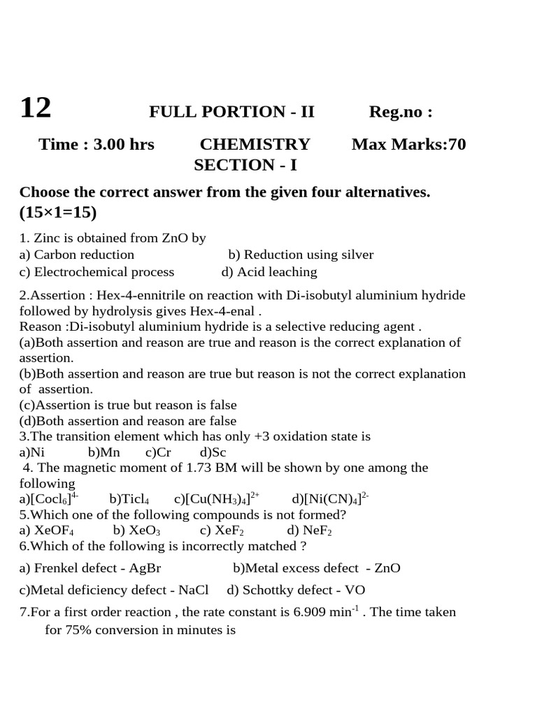 12th Chemistry Full Portion - 2 | PDF
