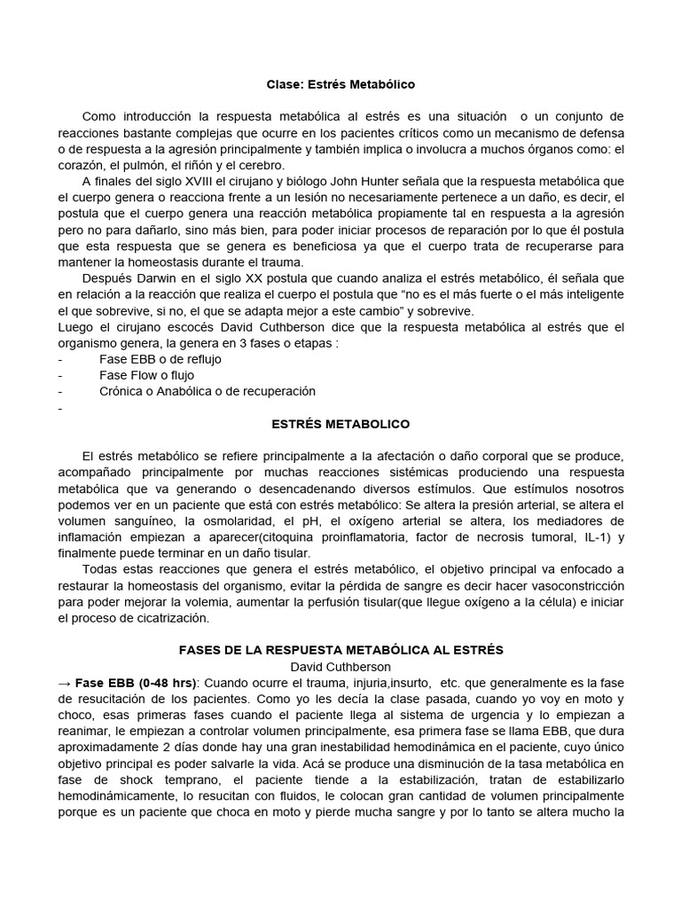 Tipeo Clase Estres Metabolico | PDF