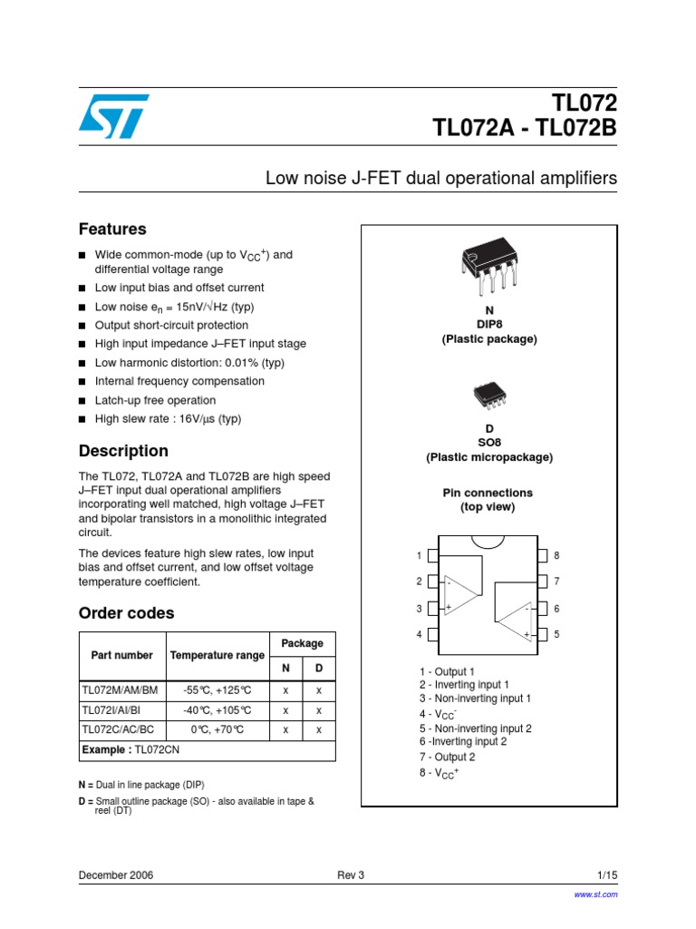 TL072 | PDF | Operational Amplifier | Amplifier