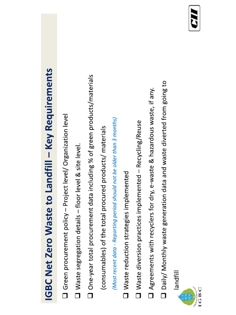 IGBC Net Zero Key Requirements - Waste To Landfill | PDF