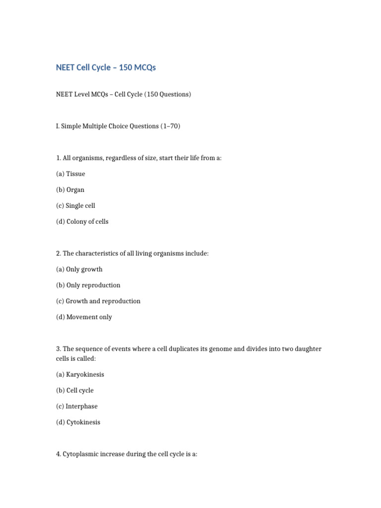 NEET Cell Cycle 150 MCQs Full | PDF