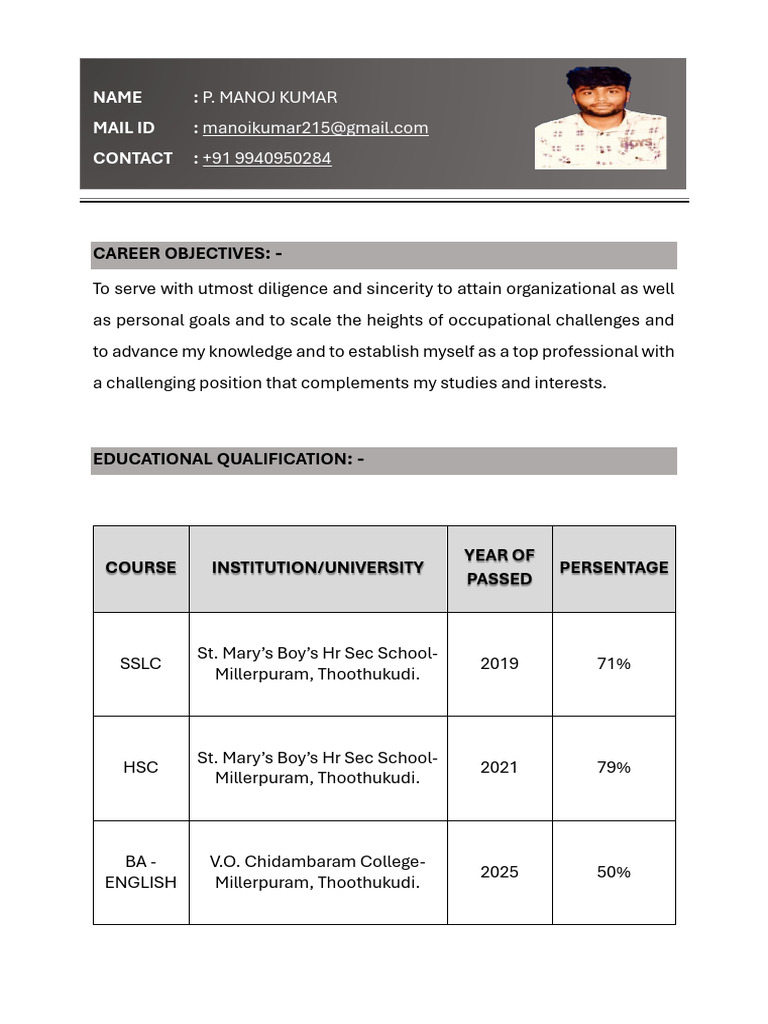 Manoj Resume | PDF