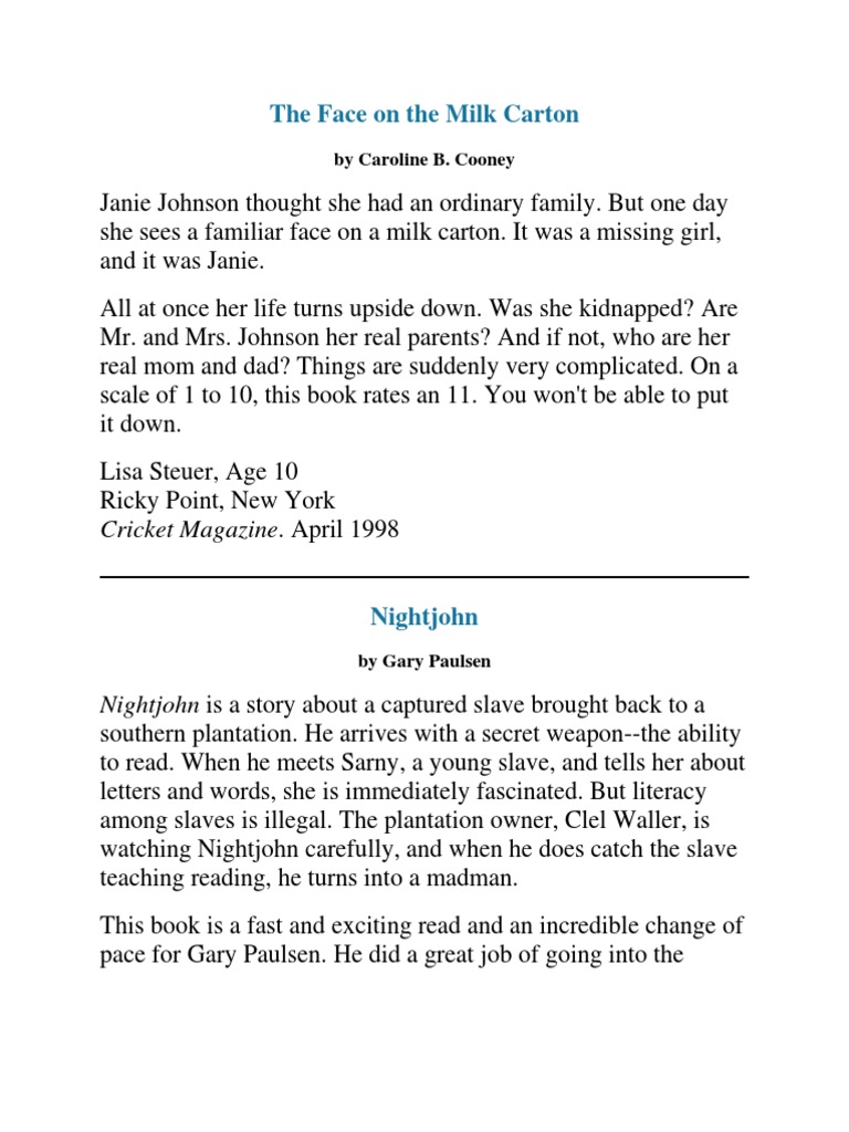 The Face On The Milk Carton | PDF | Violence