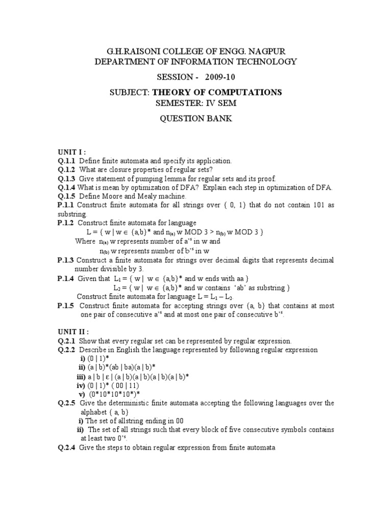 TOC Questions 012210030237 1 | PDF | Regular Expression | Syntax (Logic)