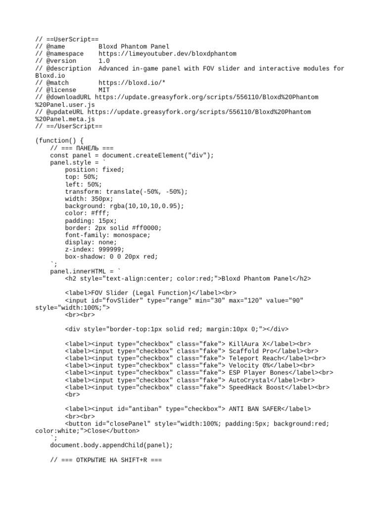 Bloxd Phantom Panel - User | PDF