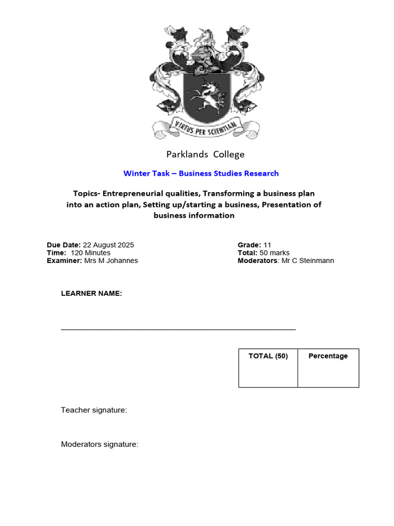 Moderated 2025 Q3 Grade 11 Task QP | PDF