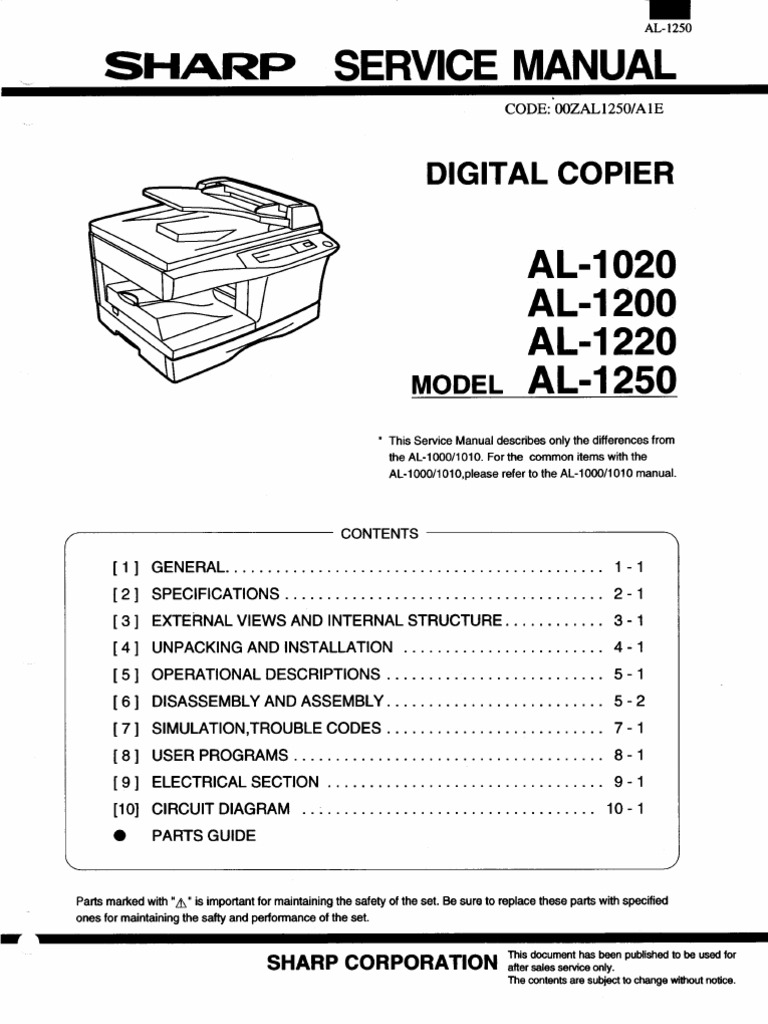 Sharp Digital Copier AL-1020,1200,1220,1250 Parts & Service | PDF ...