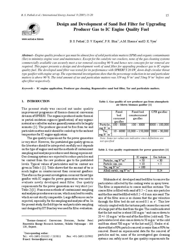 Design and Development of Sand Bed Filter | PDF | Gasification | Biomass