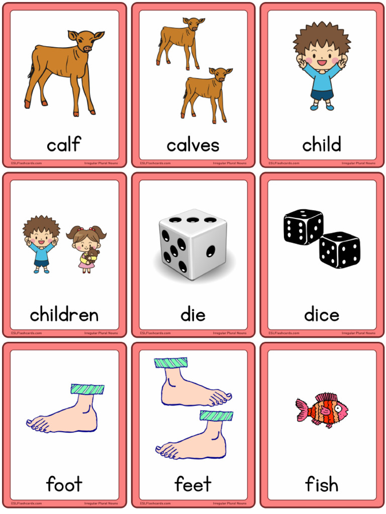Irregular Plural Nouns Small Flashcards With Labels | PDF