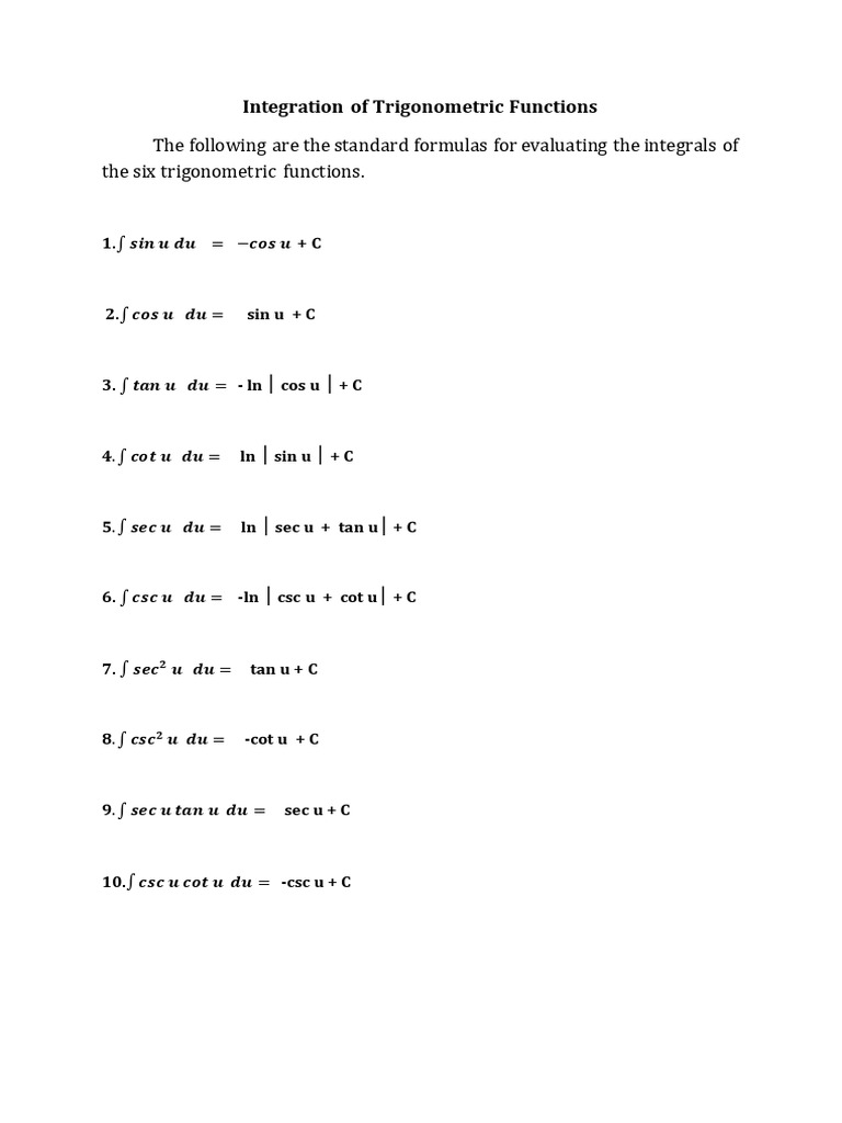 Integration of Trigonometic Functions | PDF | Mathematical Analysis ...
