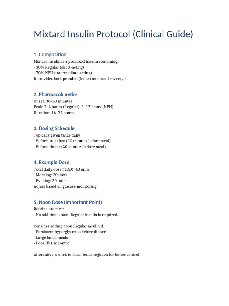 Mixtard Insulin Protocol | PDF