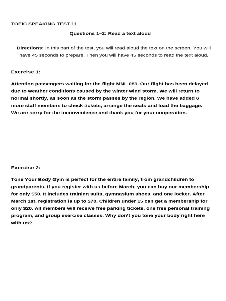 Toeic Speaking Test 11 | PDF
