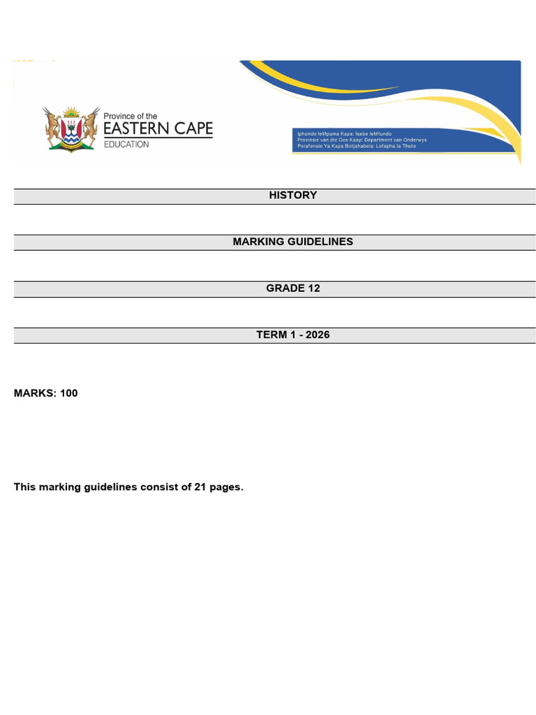 Grade 12 History Memo Standardised Test | PDF