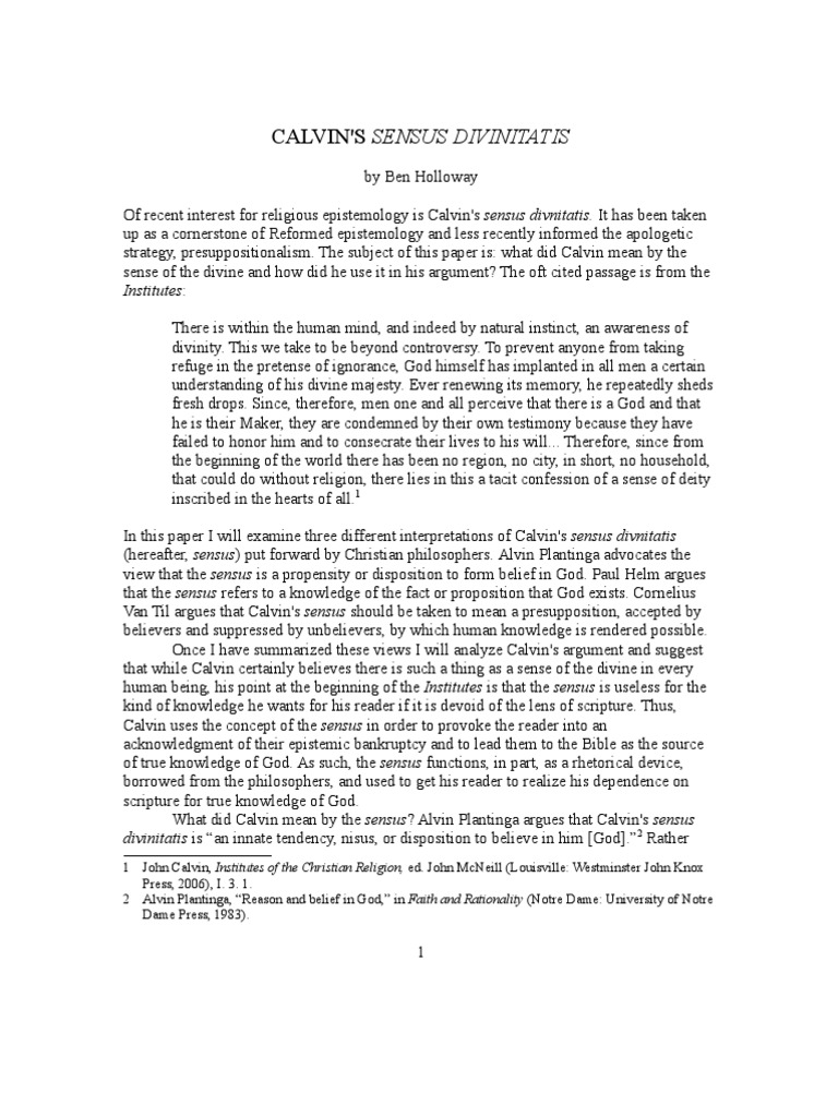 Calvin's Sensus Divinitatis | PDF | Internalism And Externalism | Epistemology
