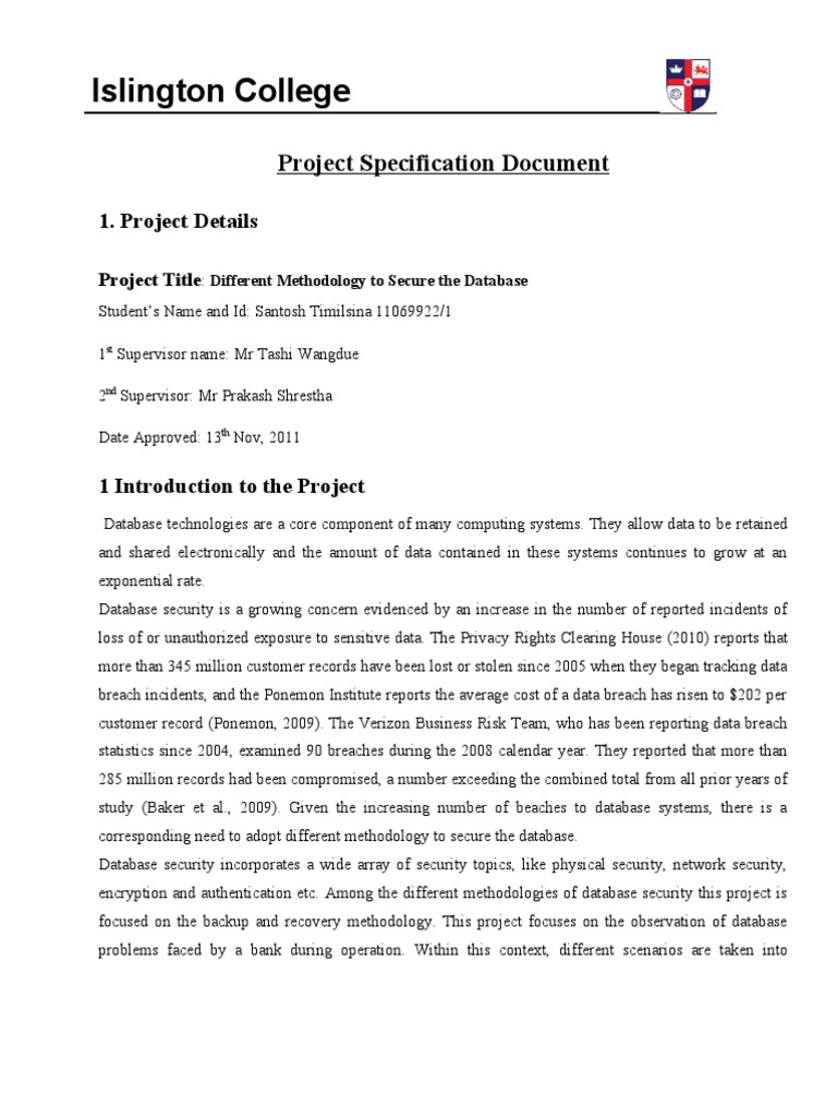 FYP Specification Computing, Timilsina Santosh, Autumn 11 | PDF | Databases | Computer Security