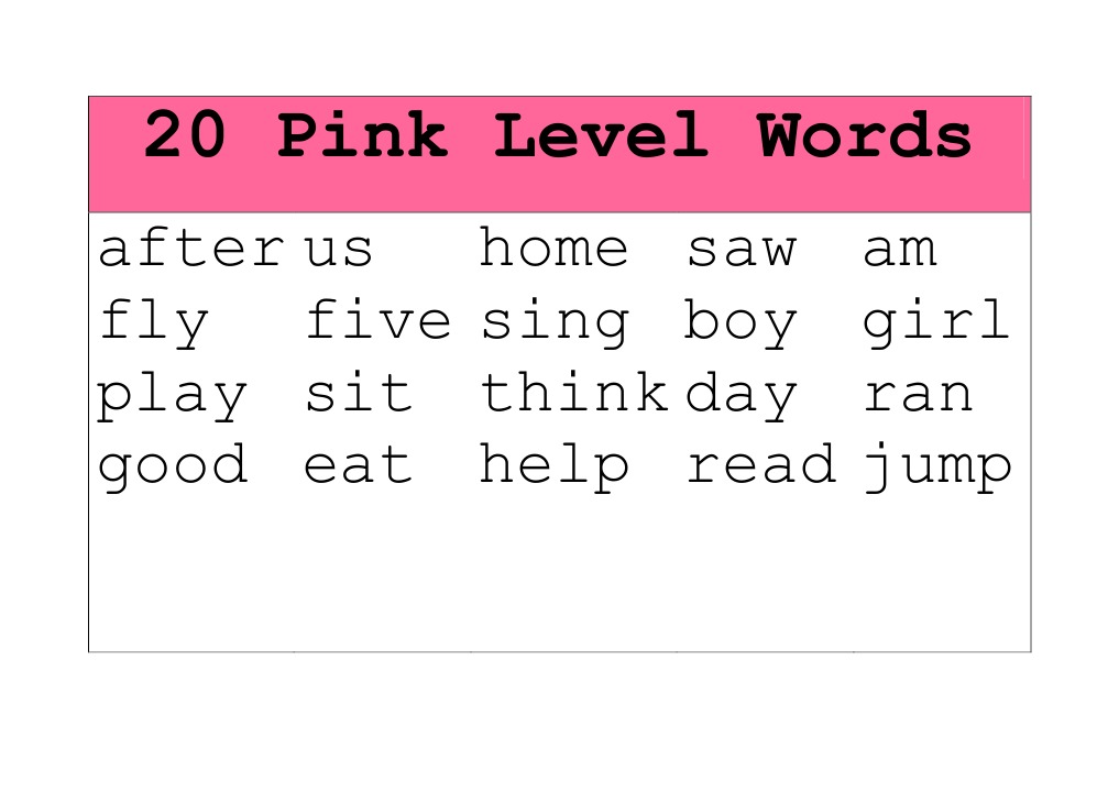 20 Pink Level Words | PDF