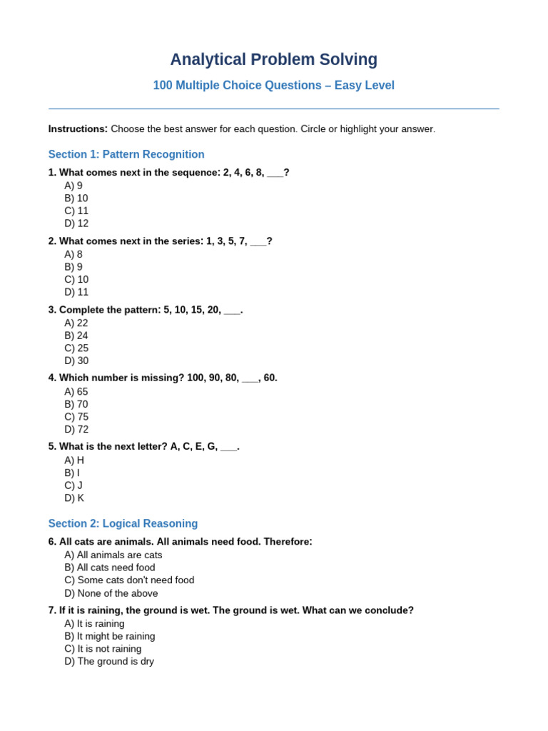 Analytical Problem Solving MCQs | PDF