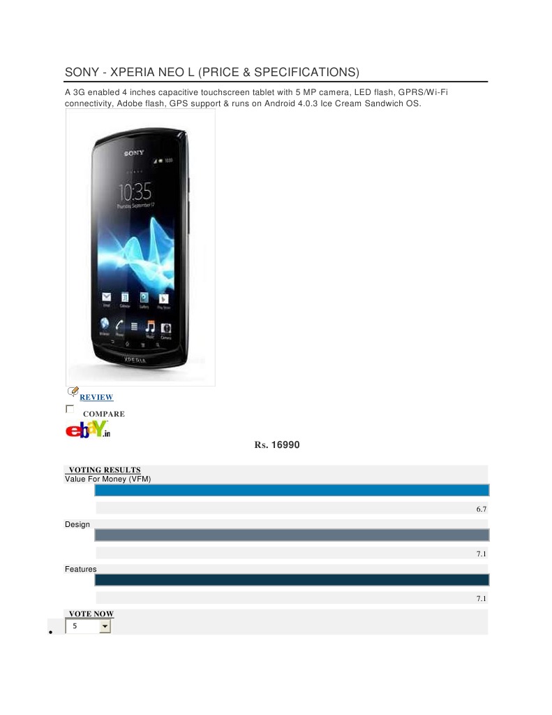 Sony Xperia Neo L Review & Specs | PDF