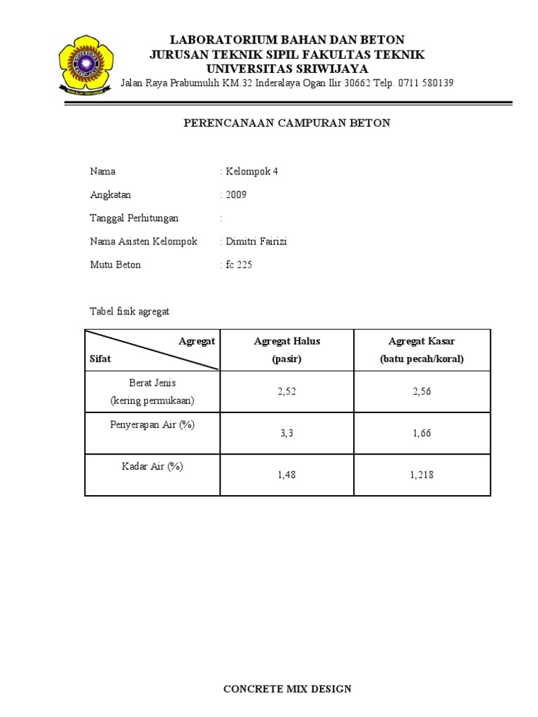 JMF Beton Praktikum-1 | PDF