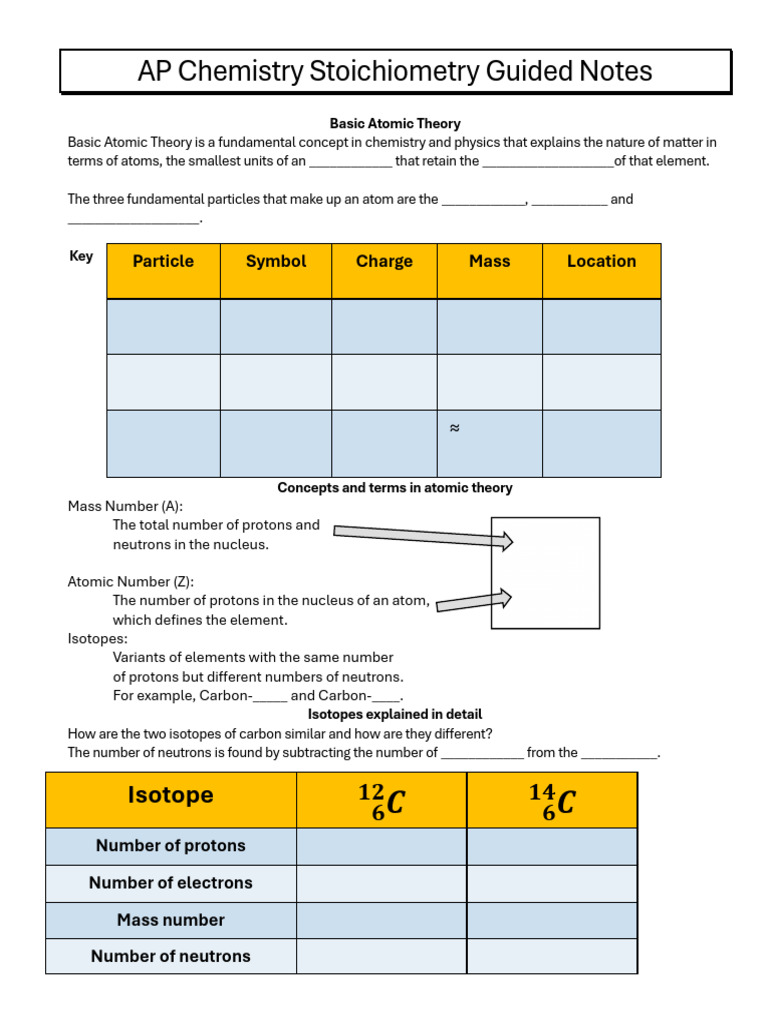 AP Chemistry Stoichiometry Guided Notes: Isotope | PDF