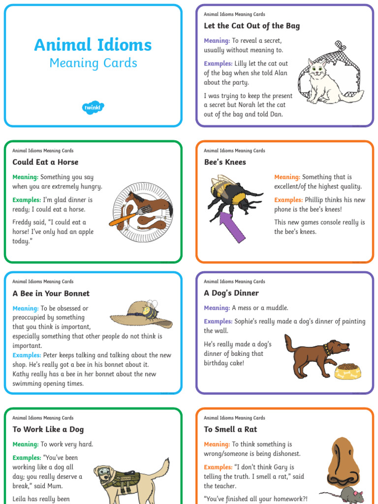 Animal Idioms Meaning Cards 1 Ver 3 | PDF