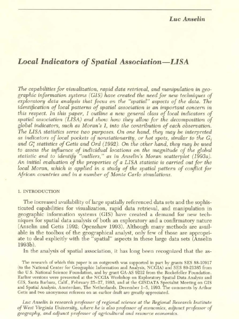 Local Indicators of Spatial Association-LISA | PDF | Statistical ...