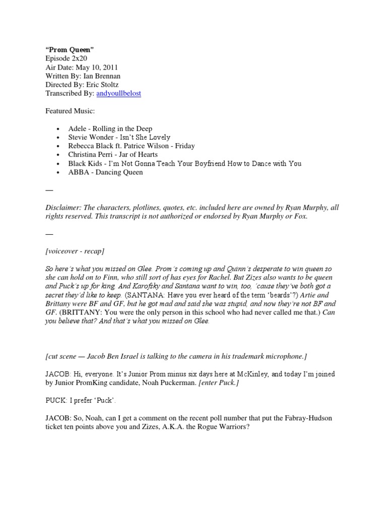 Prom Queen | PDF | Glee (TV Series)