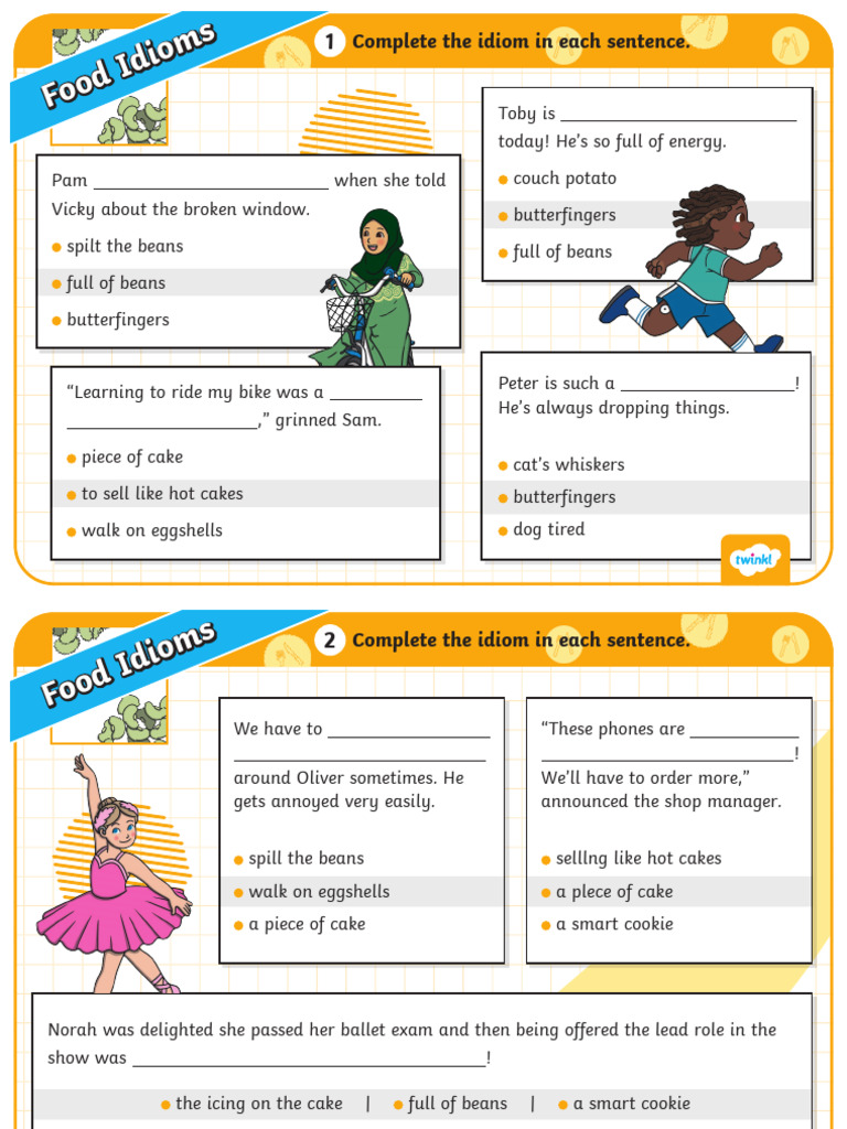 KS1 Complete The Idioms Pack - Food Idioms 1 | PDF