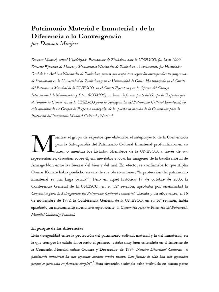 Munjeri, D (2004) Patrimonio Material e Inmaterial, de La Diferencia A ...