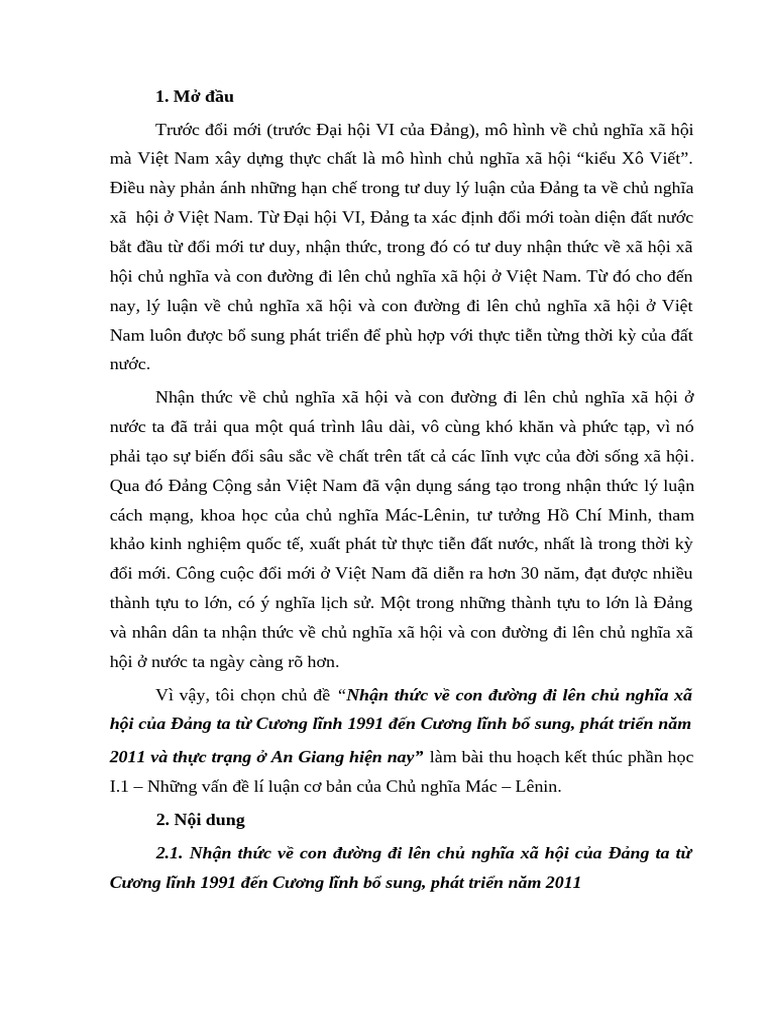 BTH-Nhan Thuc Ve Con Duong CNXH | PDF