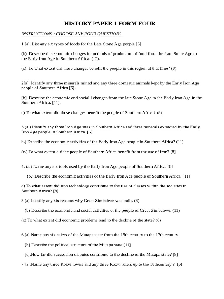 Hist Form Four Paper 1 | PDF
