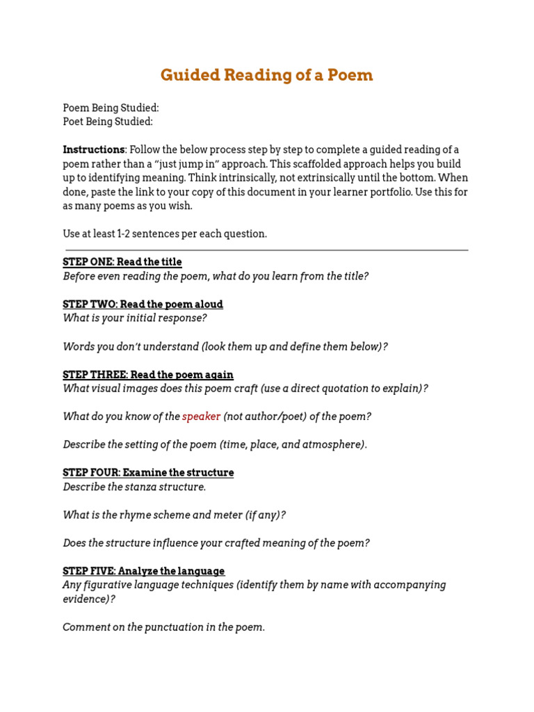 Guided Reading of A Poem | PDF
