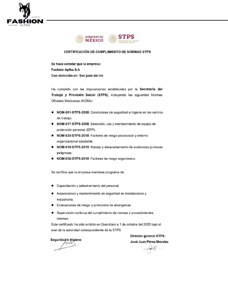 038CC (Certificado de Cumplimiento de Las Normas SPTS) | PDF