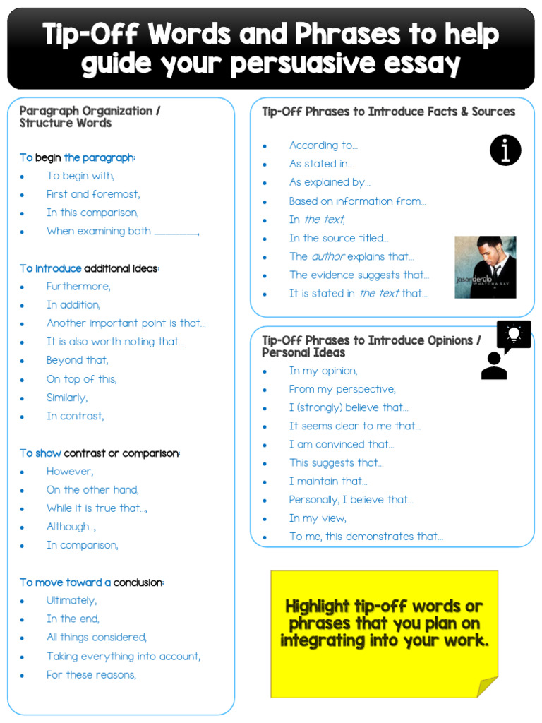 EV5 - ELA - Tip-Off Words For Persuasive Writing (Handout) | PDF