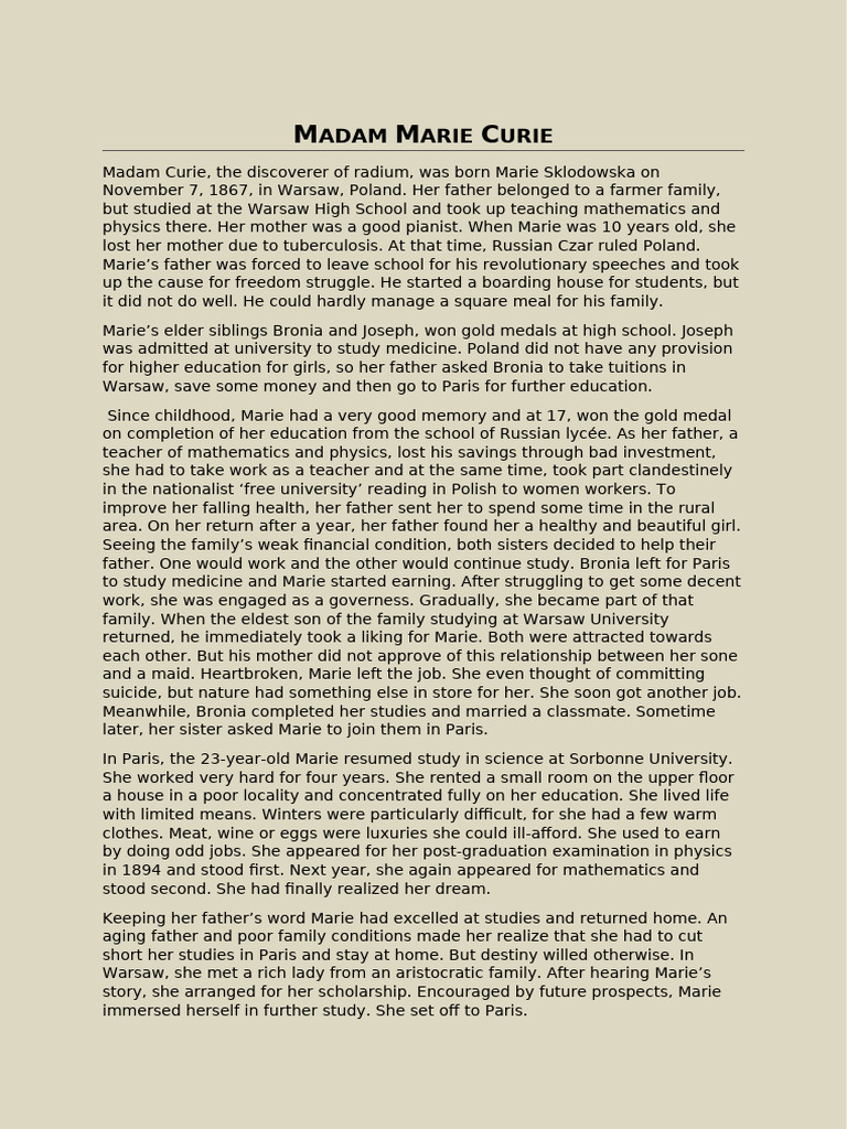 Madam Marie Curie | PDF