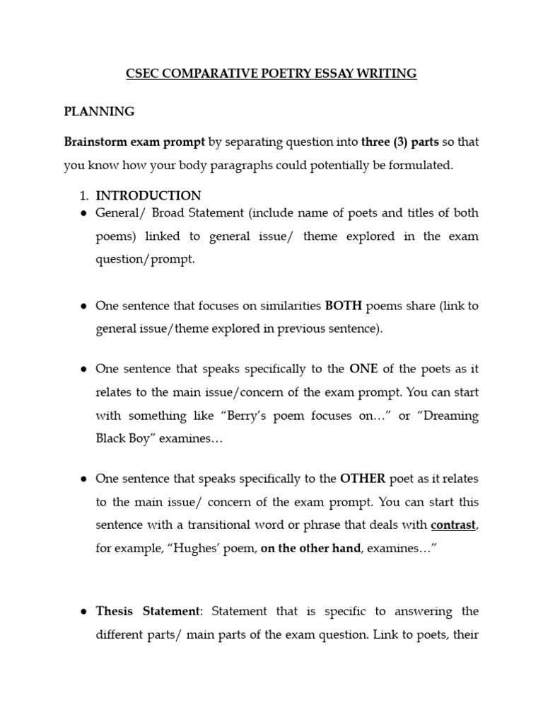 Csec Comparative Poetry Essay Writing | PDF