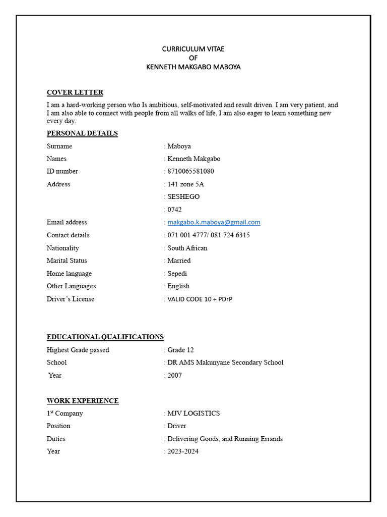 Makgabo Kenneth Cv-1 | PDF