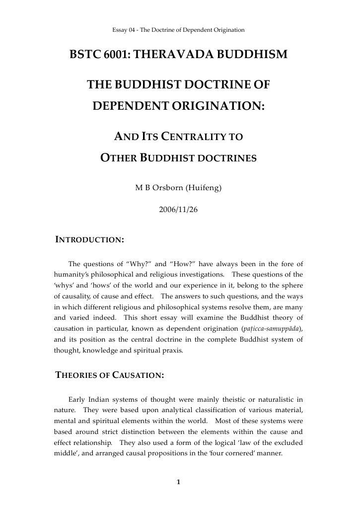 Theravada 04 - The Doctrine of Dependent Origination - Huifeng | PDF ...
