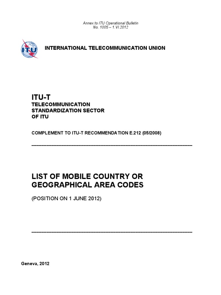 Mobile Country Code List 2012 | PDF | Itu T | Telephone Numbering Plan