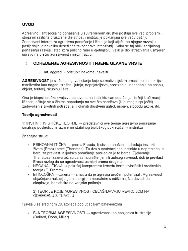 Agresivnost I Agresivno Ponasanje | PDF