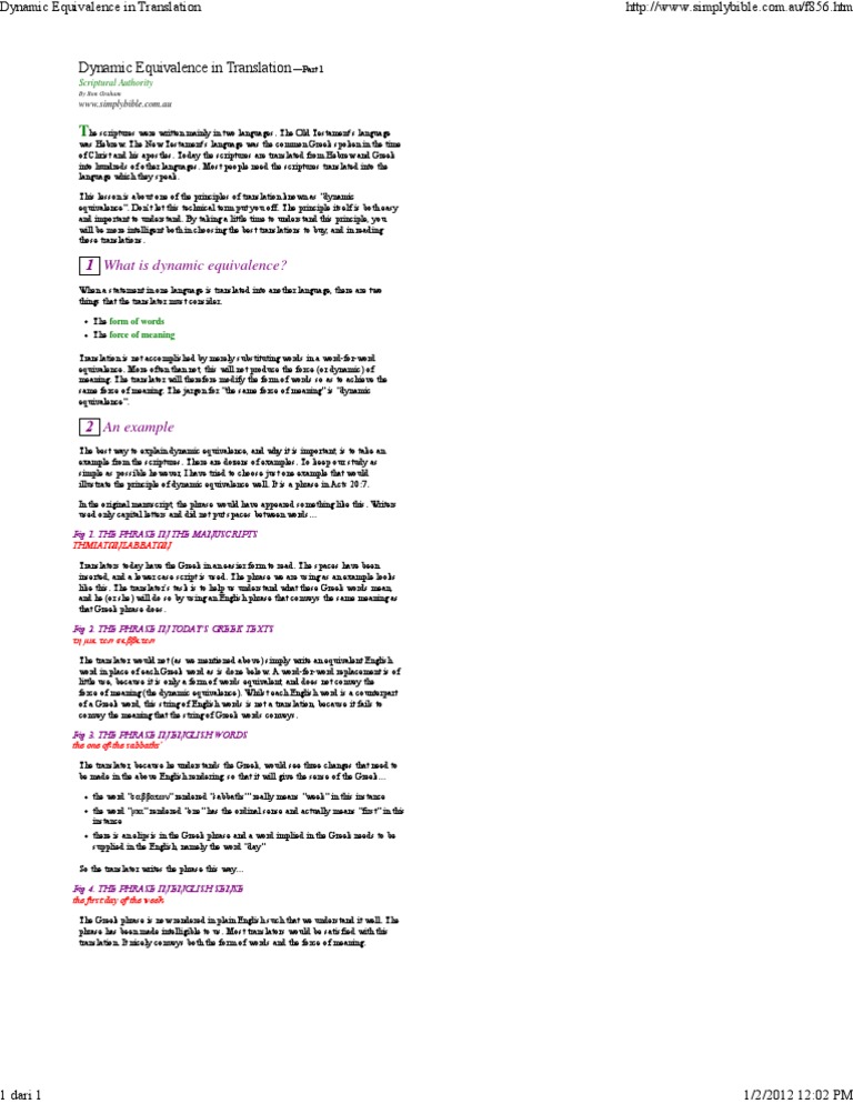 Dynamic Equivalence in Translation | PDF | Translations | Bible