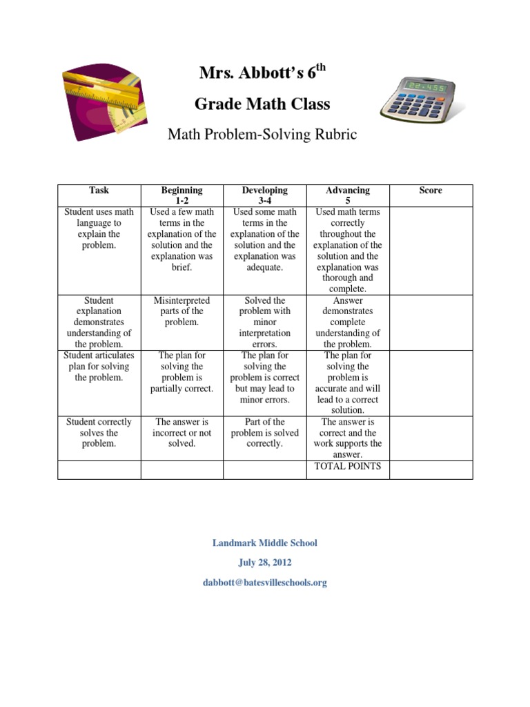 6th Grade Math Problem-Solving Rubric | PDF