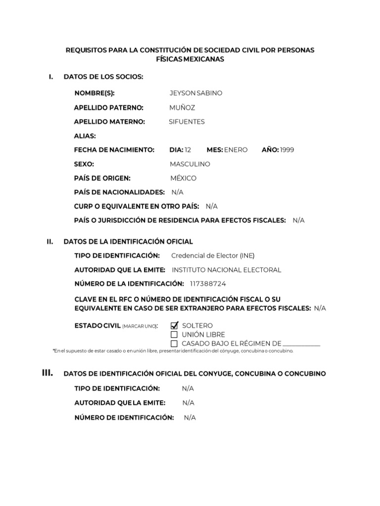 Requisitos para La Constitución de Sociedad Civil Por Personas Físicas ...